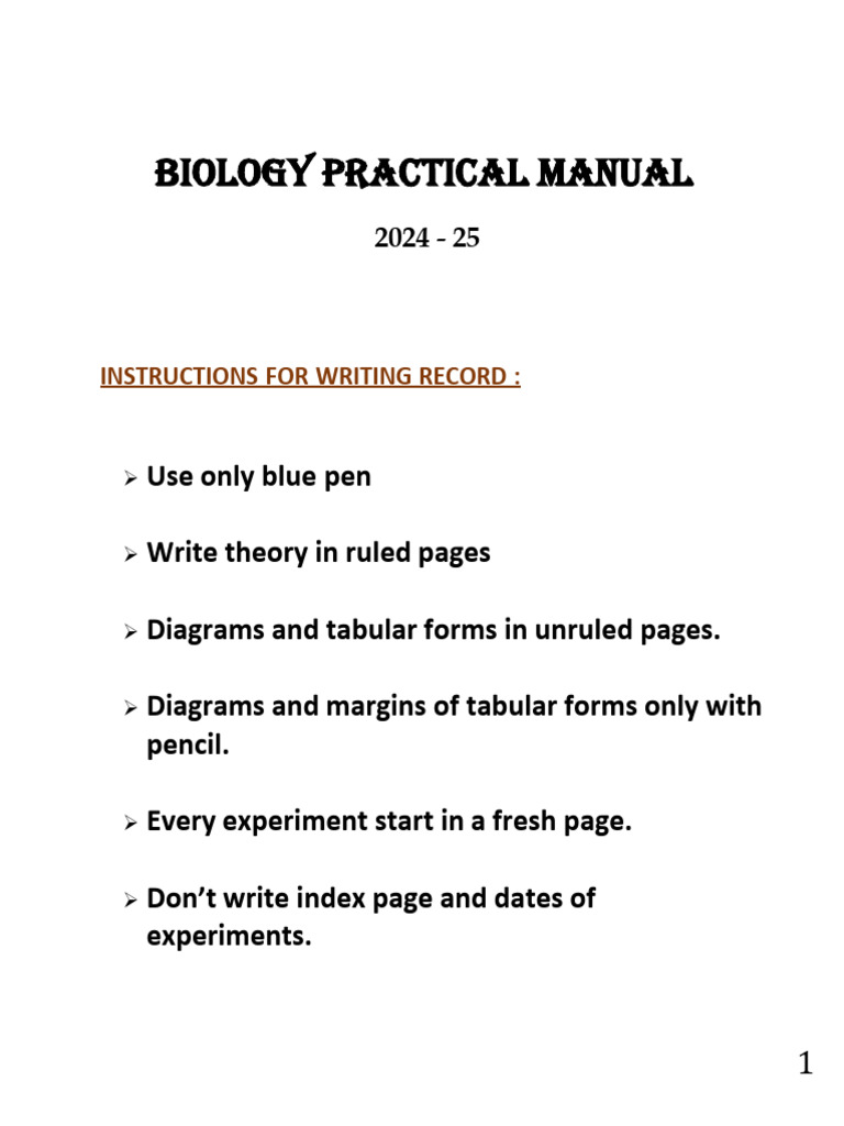 Biology Lab Manual - Xii 2024 | PDF | Dominance (Genetics) | Meiosis