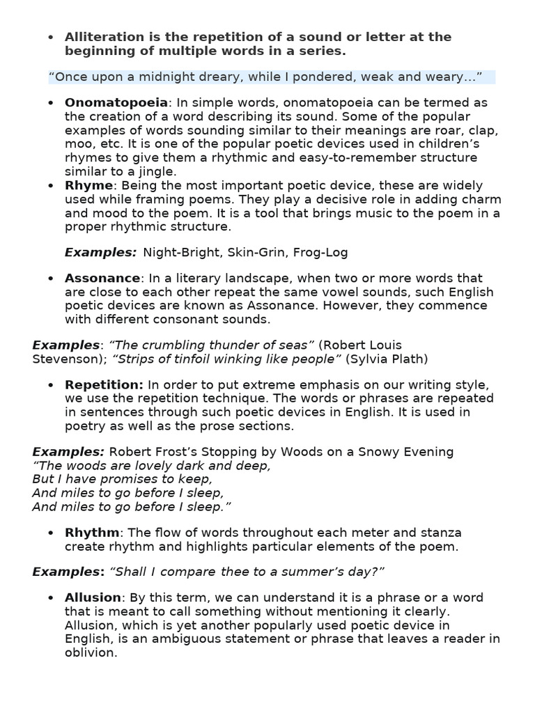 Poetic Devices | PDF | Poetry | Rhyme