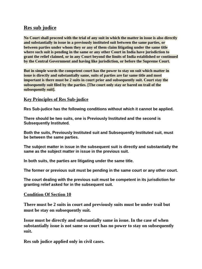 Res Sub Judice | PDF | Lawsuit | Jurisdiction