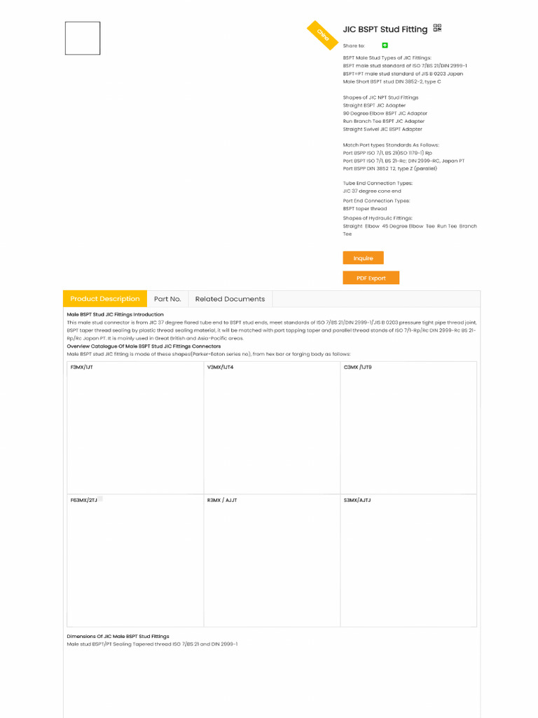 JIC BSPT Stud Fitting | PDF