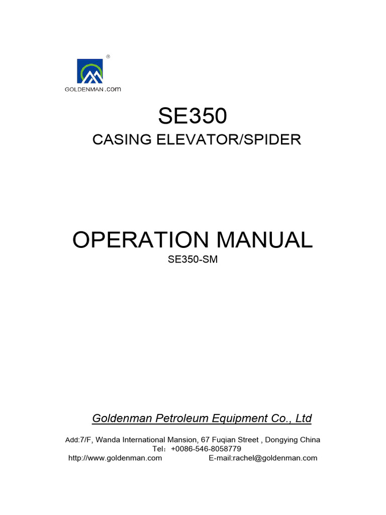 SE350 Casing Elevator/Spider Manual | PDF | Elevator | Valve