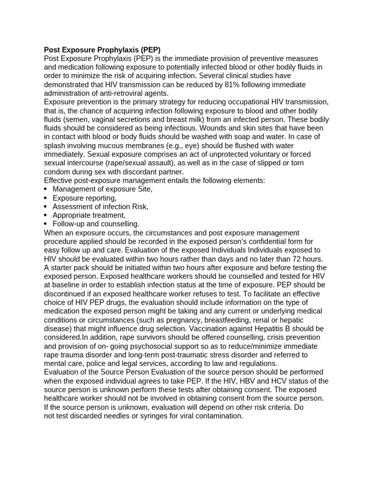Post Exposure Prophylaxis Guideline | PDF | Clinical Medicine | Immunology