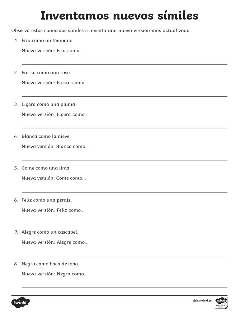 Ficha de Actividad Inventamos Nuevos Símiles | PDF