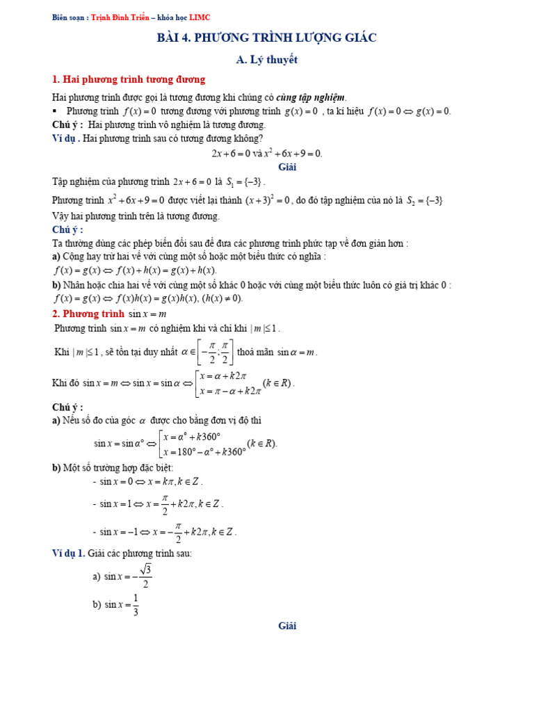 Bai 4 Ly Thuyet Phuong Trinh Luong Giac | PDF