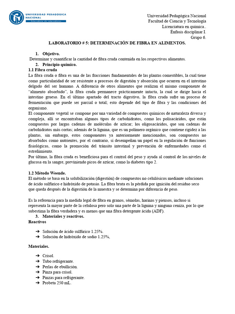 Determinación de fibra cruda en alimentos | PDF | Fibra dietética ...