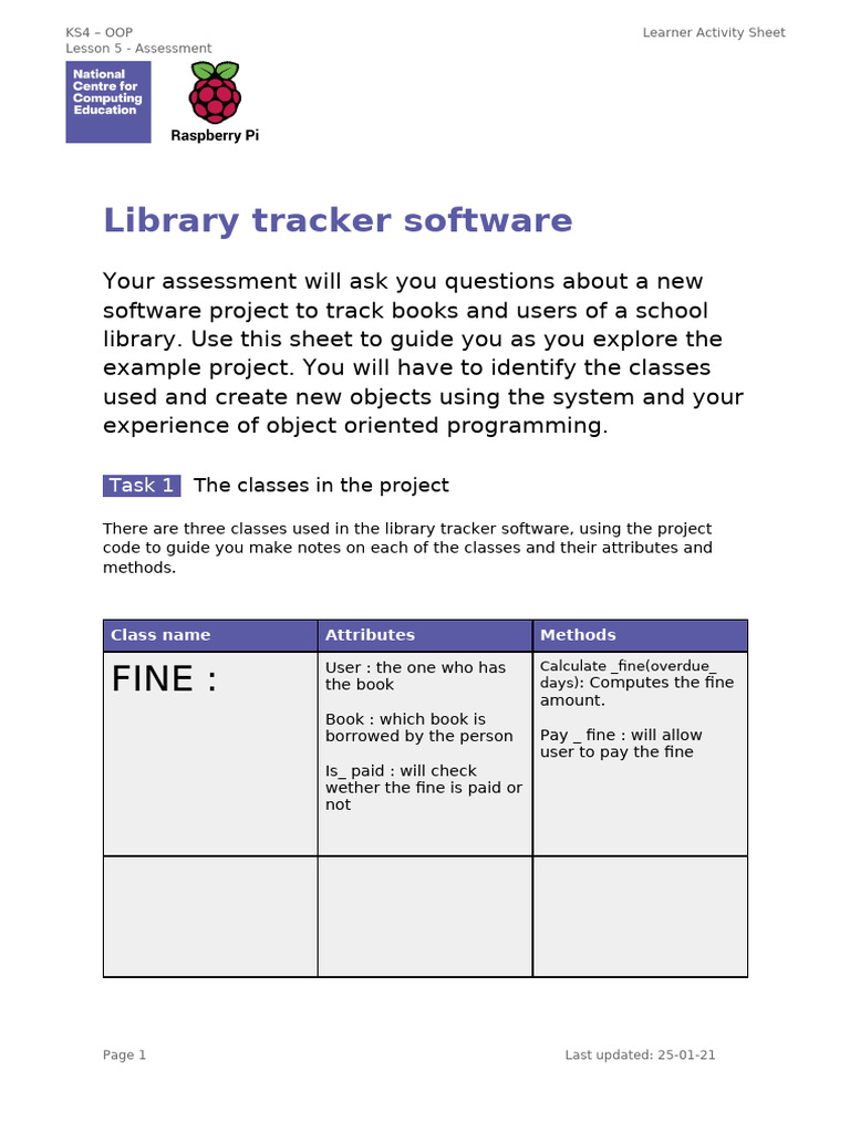 A1 Worksheet - Library Tracker Software | PDF | Library (Computing ...