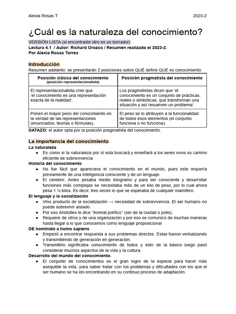 Lectura 4.1. Resumen Orozco. C2bfcual Es La Naturaleza Del Conocimiento | PDF | Conocimiento ...