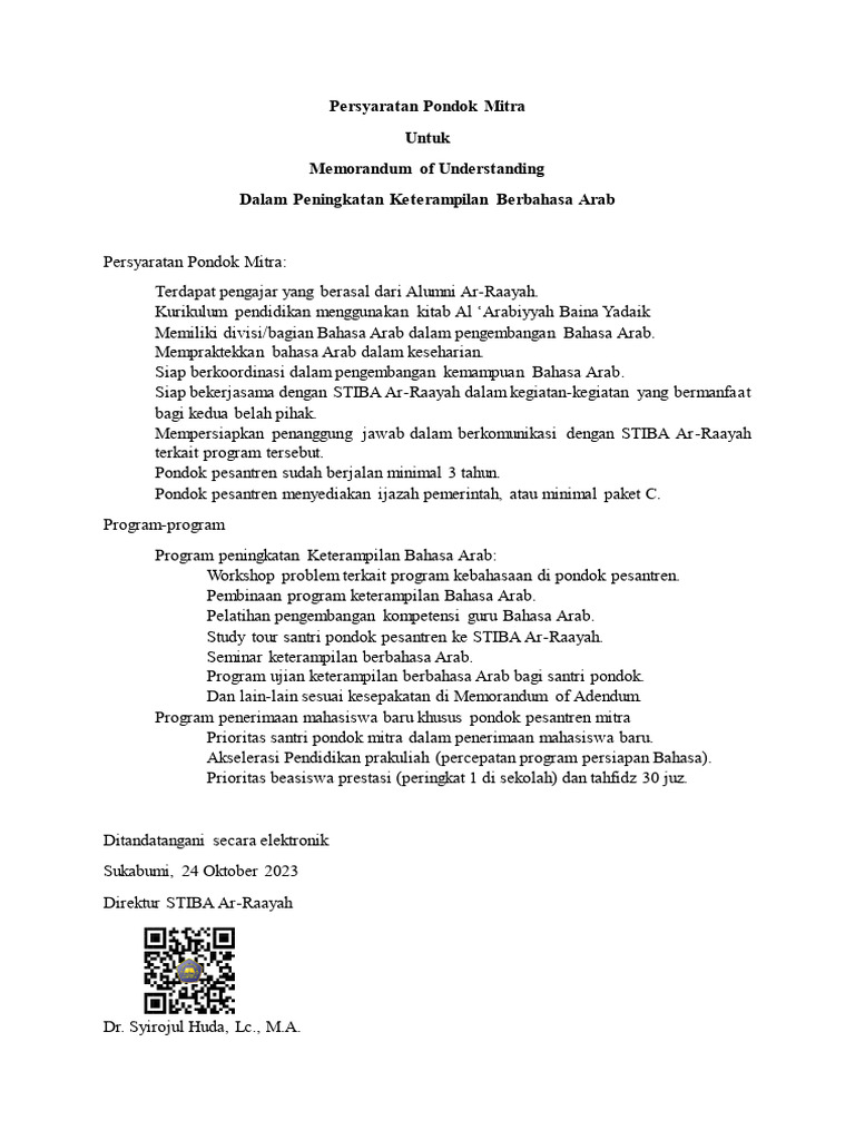 Persyaratan Pondok Mitra STIBA Ar-Raayah | PDF | Karier & Perkembangan ...