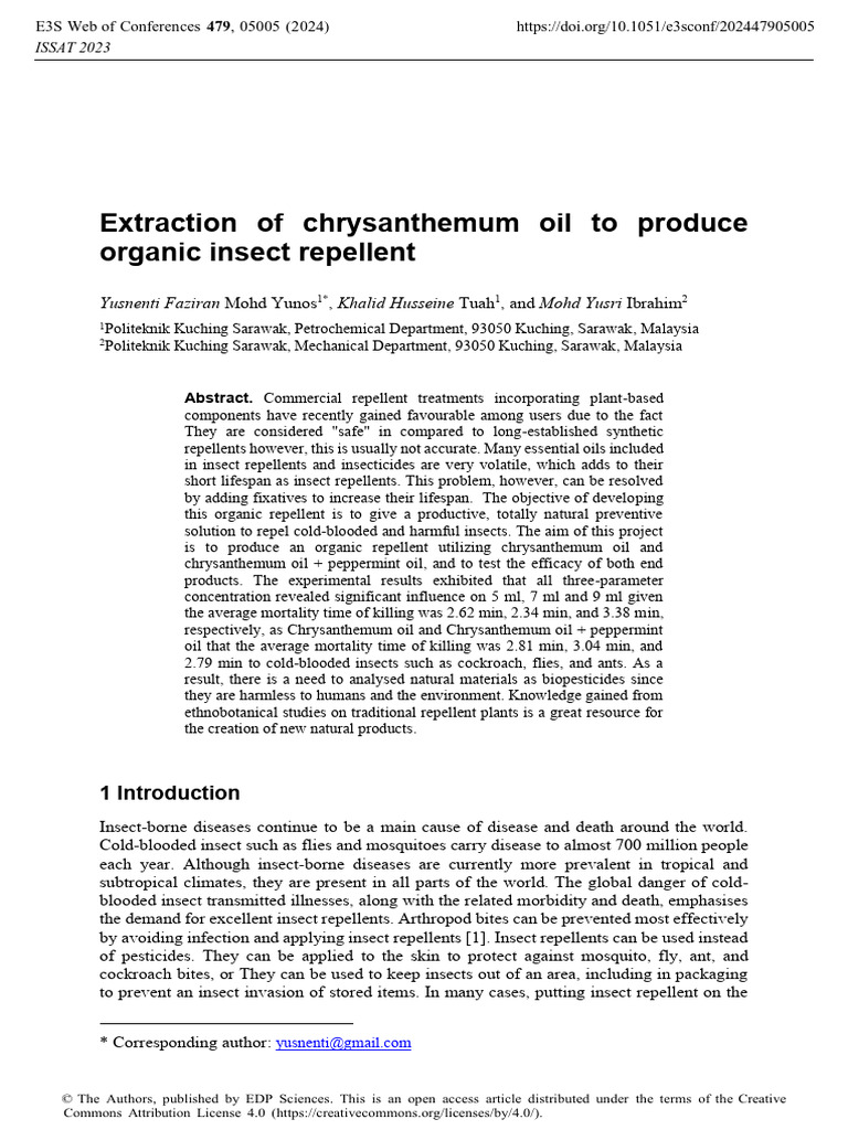Extraction of Chrysanthemum Oil To Produce Organic Insect Repellent ...