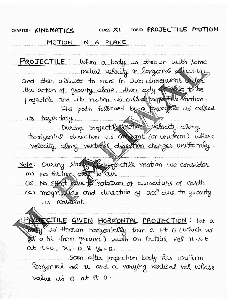 Projectile Motion Class Xi | PDF