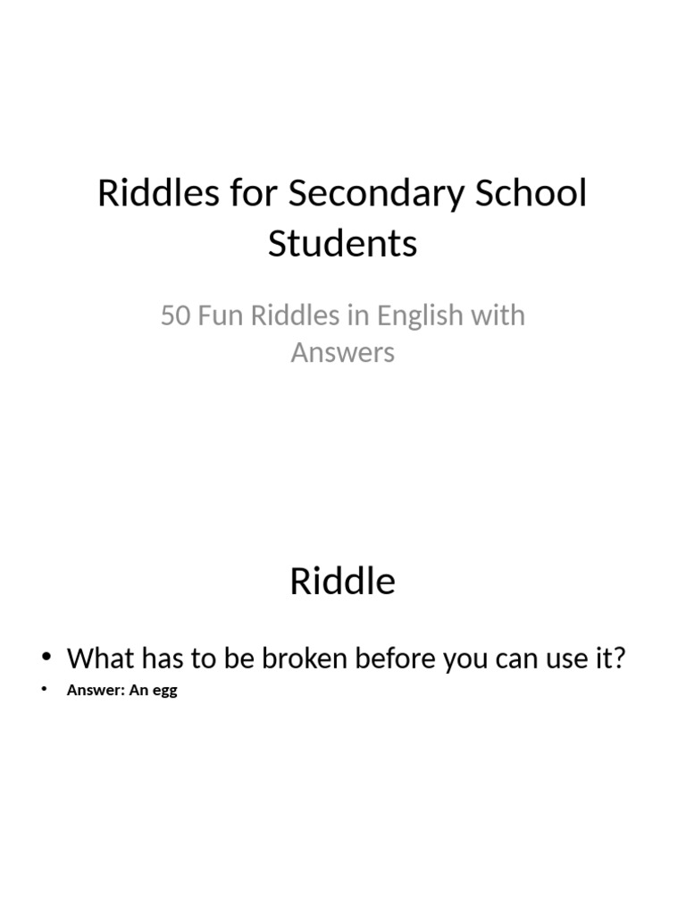 50 Fun Riddles for Students | PDF | Language Arts & Discipline | Home ...
