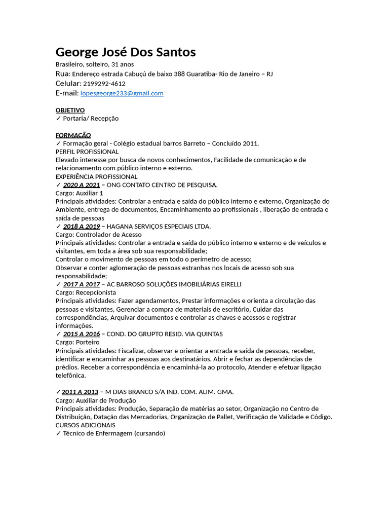 George Lopes Currículo | PDF | Carreira e Crescimento