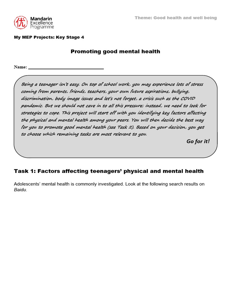KS4 Health and Wellbeing Promote Good Mental Health | PDF | Stress ...