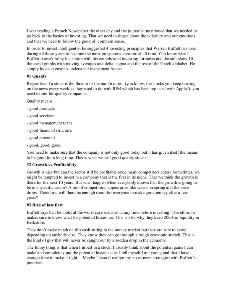 Warren Buffet Principles | PDF | Warren Buffett | Investing