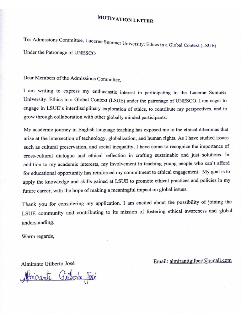 Motivation Letter | PDF