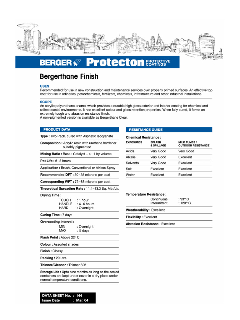 Bergerthane - Finish Data Sheet (Protective Coating) | PDF