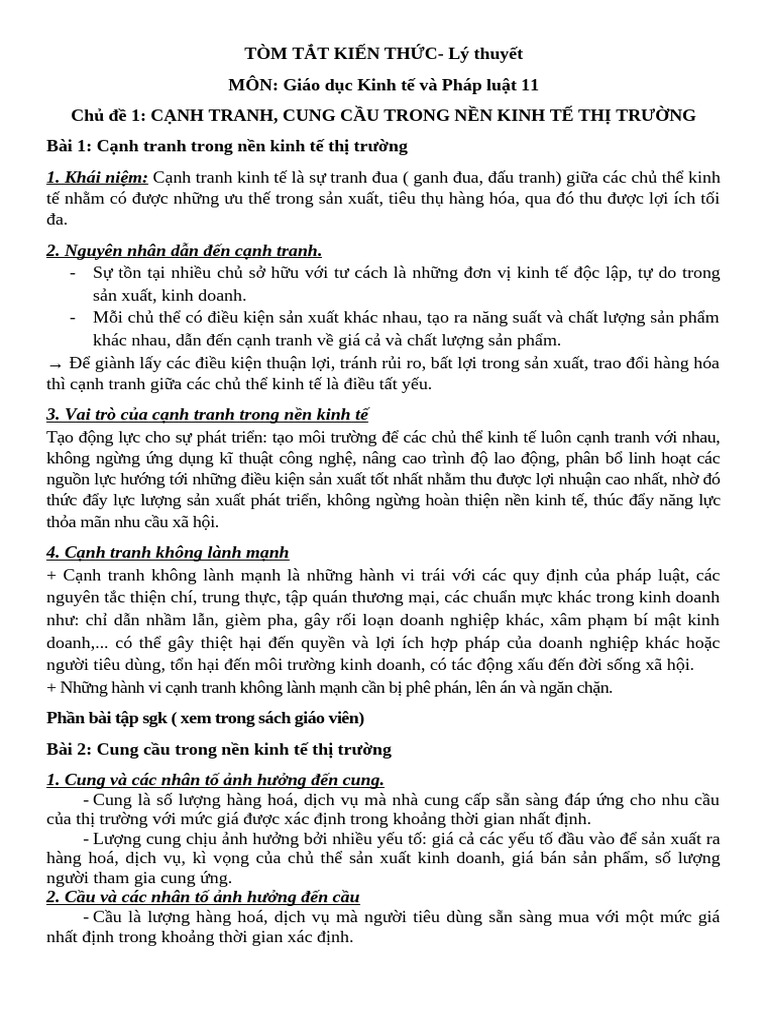 TÒM TẮT KIẾN THỨC KTPL 11- LÝ THUYẾT | PDF