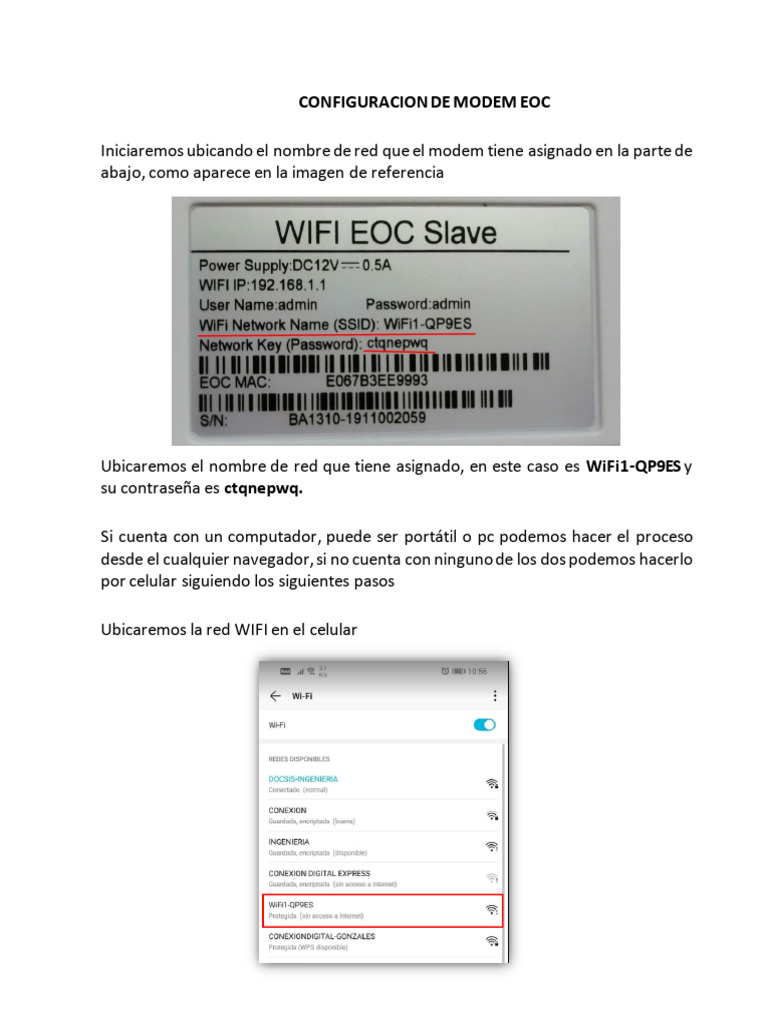 Configuracion de Modem Eoc | PDF | Contraseña | Ventana (informática)
