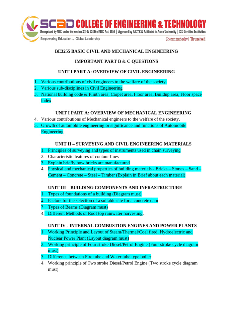 BE3255 BCME Imp Ques | PDF