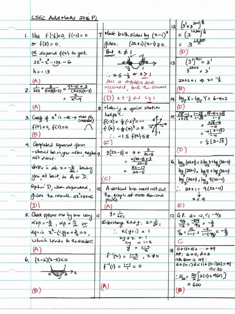 CSEC Additional Mathematics June 2016 P1 (Solutions) | PDF CSEC Additional Mathematics June 2016 P1 (Solutions) | PDF