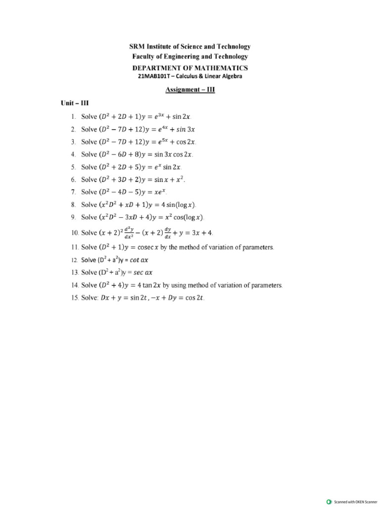 Assignment III 21MAB101T - Calculus & Linear Algebra | PDF