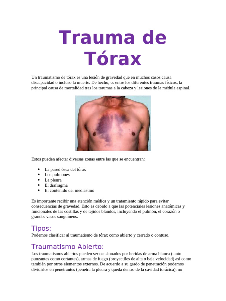 Trauma de Torax | PDF | Especialidades Medicas | Medicina CLINICA