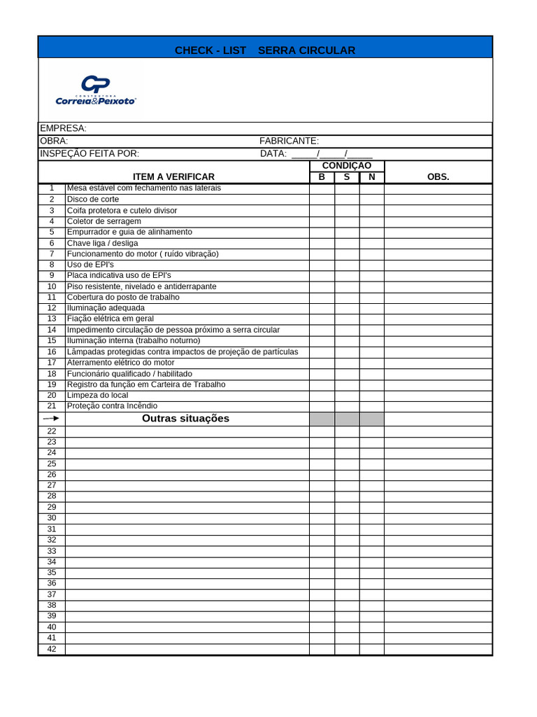 Serra Circular Checklist | PDF | Tecnologia e Engenharia