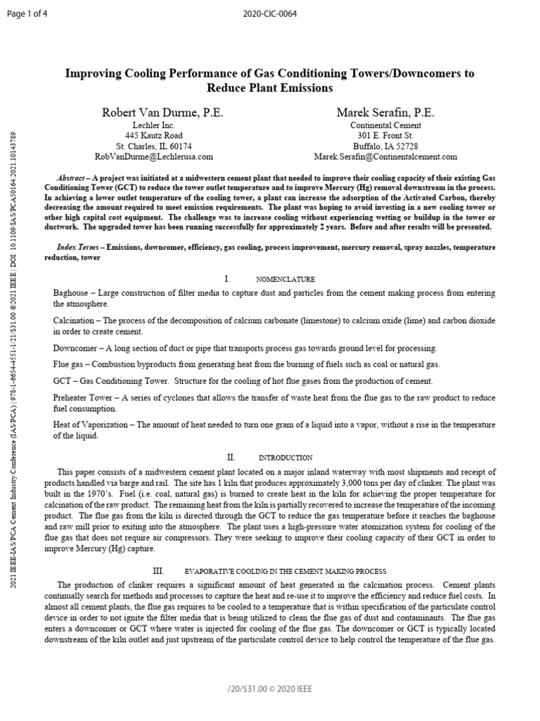 Improving Cooling Performance of Gas Conditioning Towers Downcomers To ...
