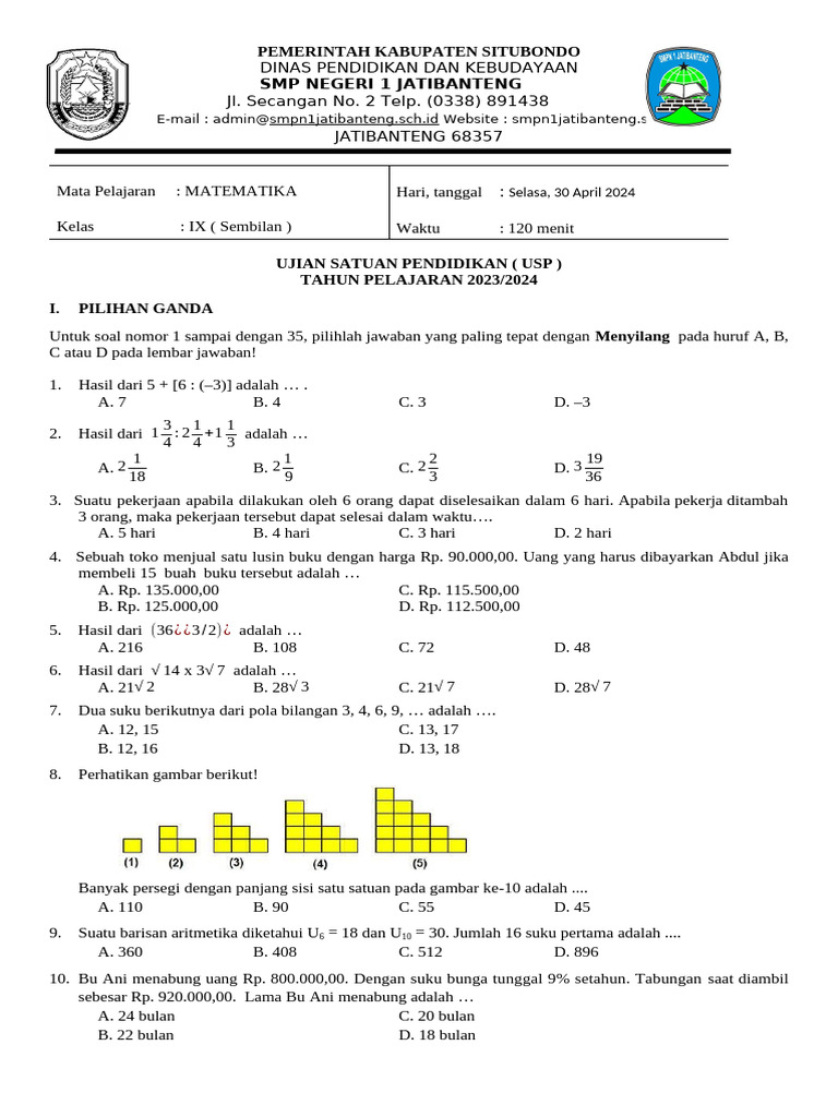 Soal US MTK SMP K13 | PDF