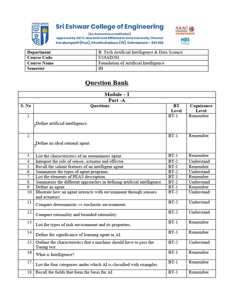 Fai Question Bank | PDF | Logic | Artificial Intelligence