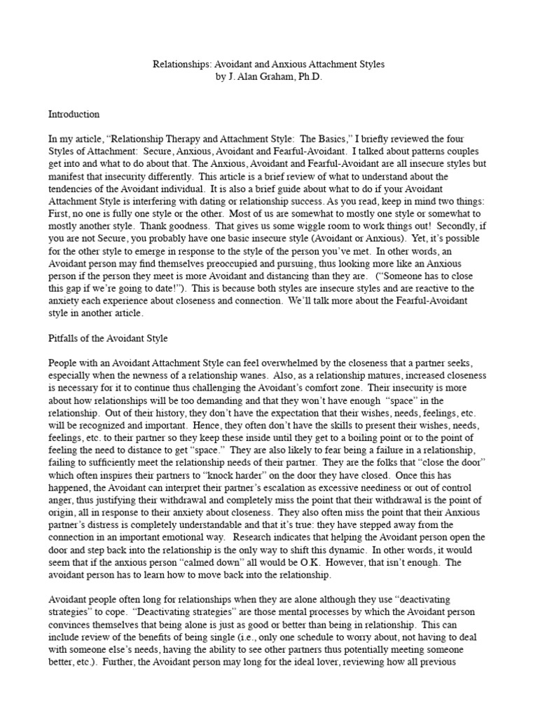 Avoidant and Anxious Attachment Styles | PDF | Attachment Theory | Anxiety