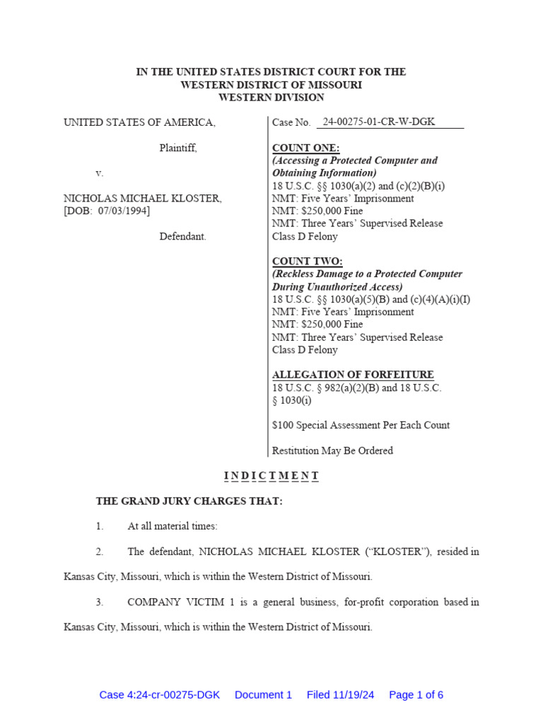 Indictment 1 | PDF | Title 18 Of The United States Code | Asset Forfeiture