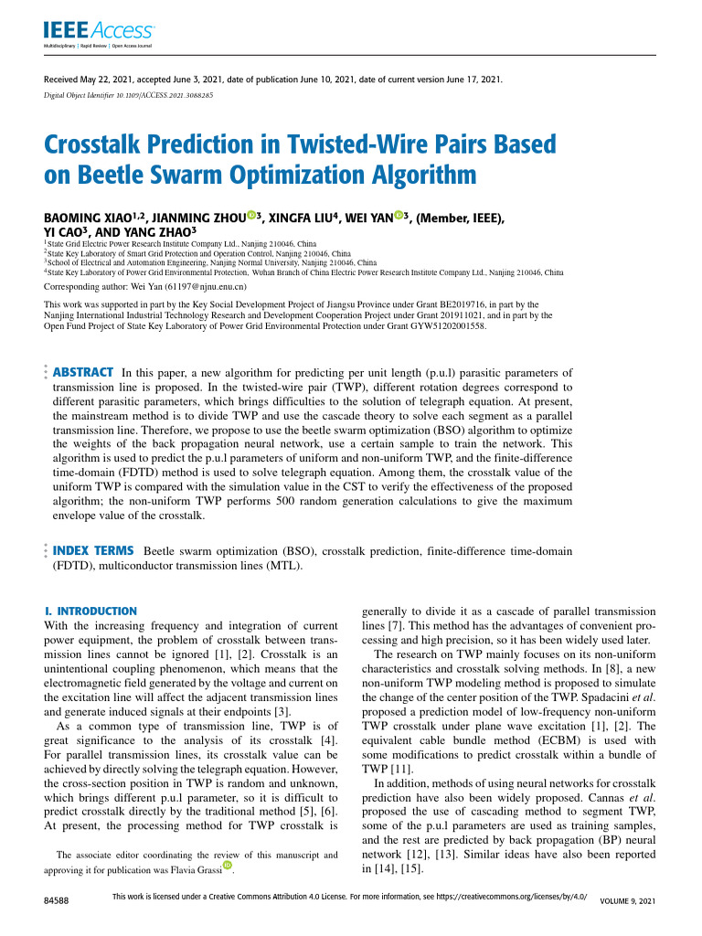 Crosstalk Prediction in Twisted-Wire Pairs Based On Beetle Swarm Optimization Algorithm | PDF ...