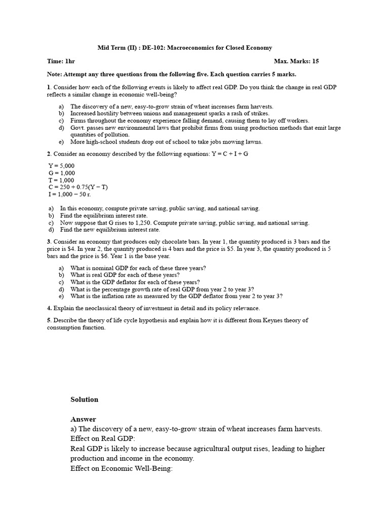 Mid Test 2 Answer | PDF | Gross Domestic Product | Consumption (Economics)