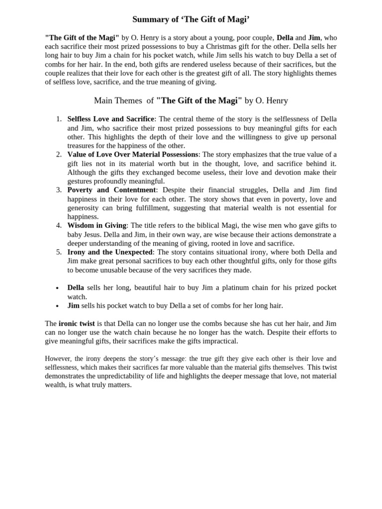 Selfless Love in 'The Gift of Magi' | PDF | Love