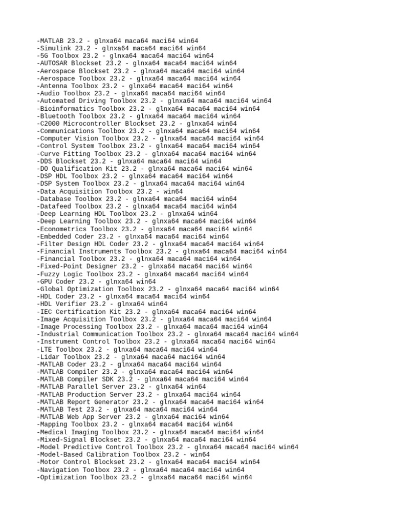 R2023b Product and Platform List | PDF | Software Engineering | Computer Engineering