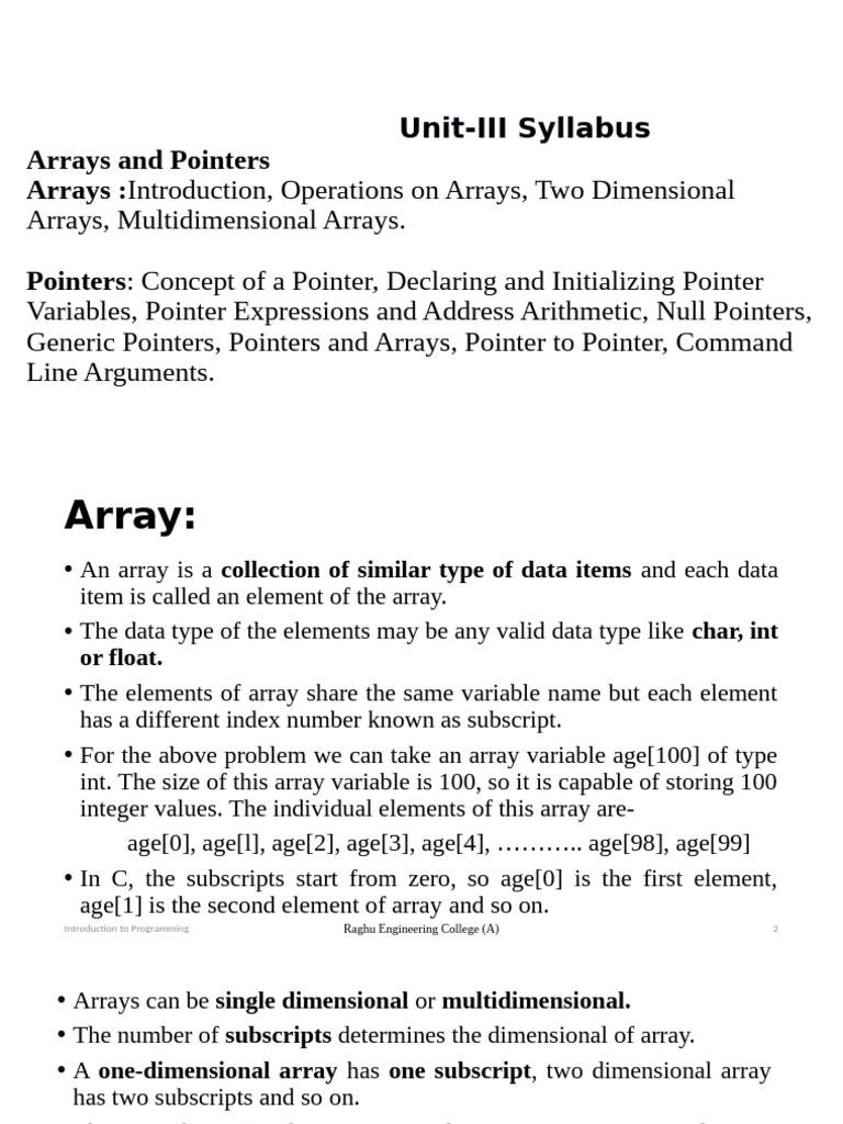 Array 1d Presentation1 Pdf Pointer Computer Programming Integer Computer Science
