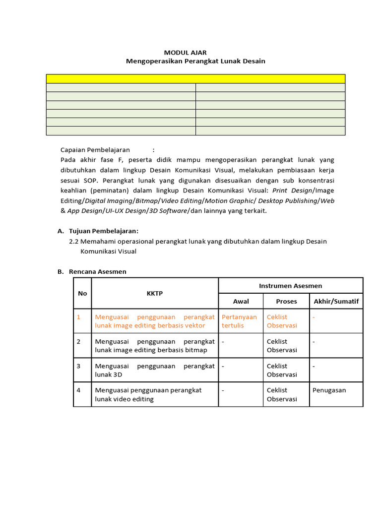 Modul Ajar Desain Komunikasi Visual - Mengoperasikan Perangkat Lunak Desain - Fase F ( | PDF