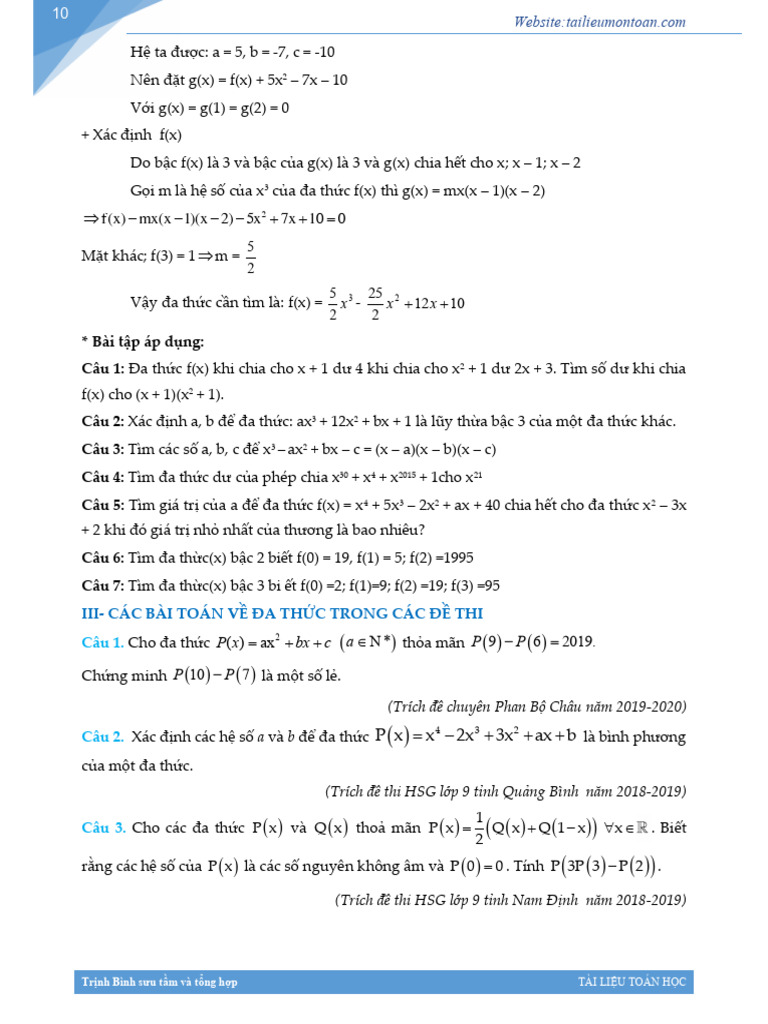 Bai Tap Chuyen de Da Thuc | PDF