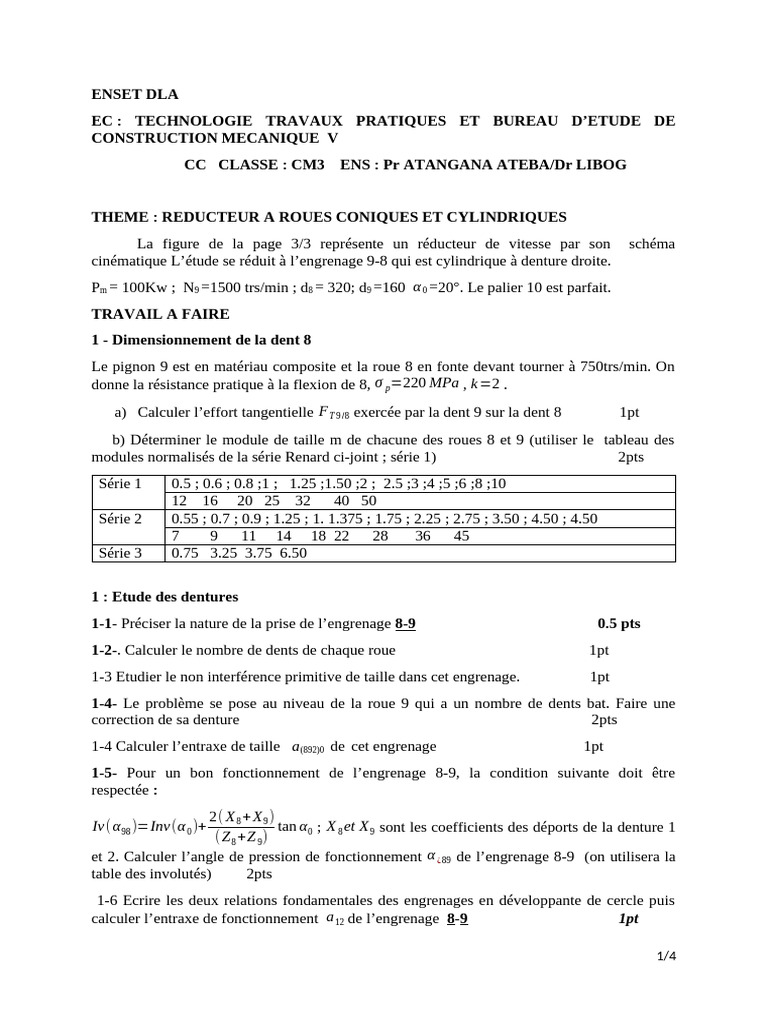 Epreuve CM3 | PDF | Engrenage | Friction