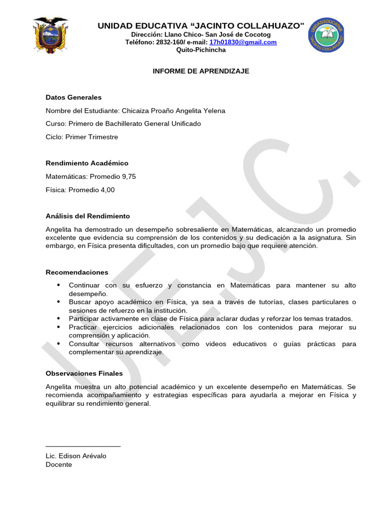 Informe Aprendizaje - Comportamental (Chicaiza Proaño Angelita Yelena) | PDF | Salón de clases ...