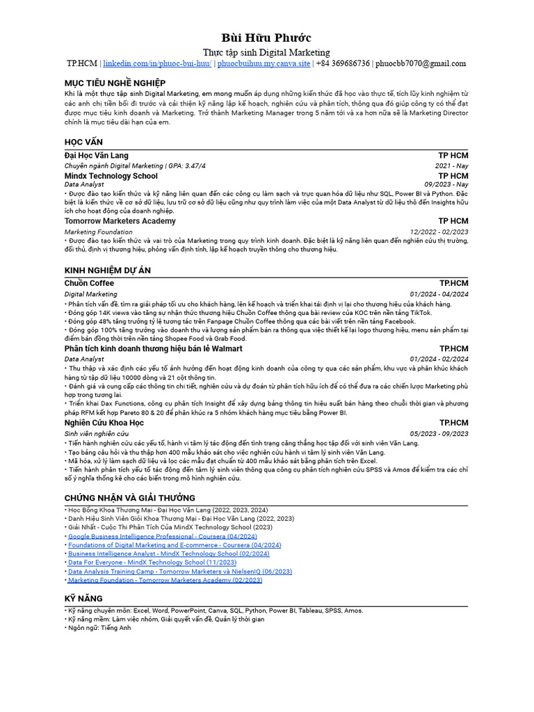 Resume Bui Huu Phuoc Digital Marketing 1 | PDF