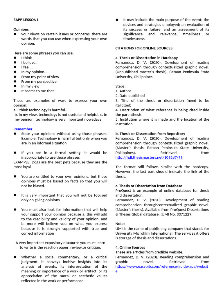 Eapp Quarter 2 | PDF | Plagiarism | Argument