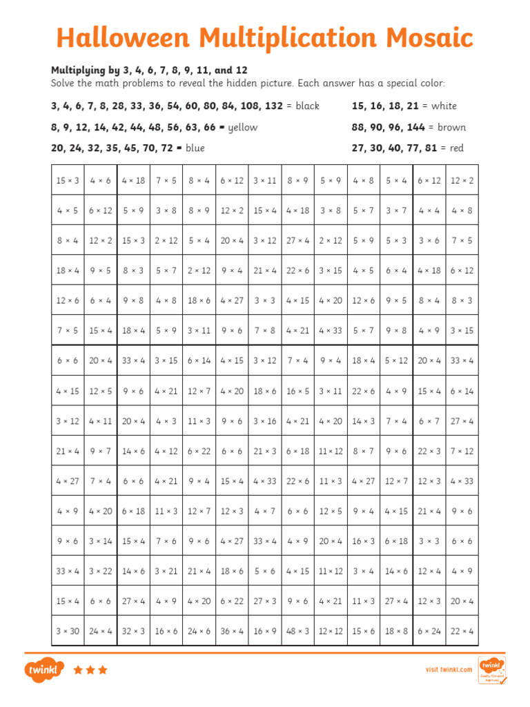 Higher Ability Halloween Multiplication Mosaic | PDF | Mathematics ...