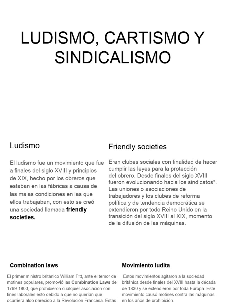 Ludismo, Cartismo y Sindicalismo | PDF | Movimientos sociales