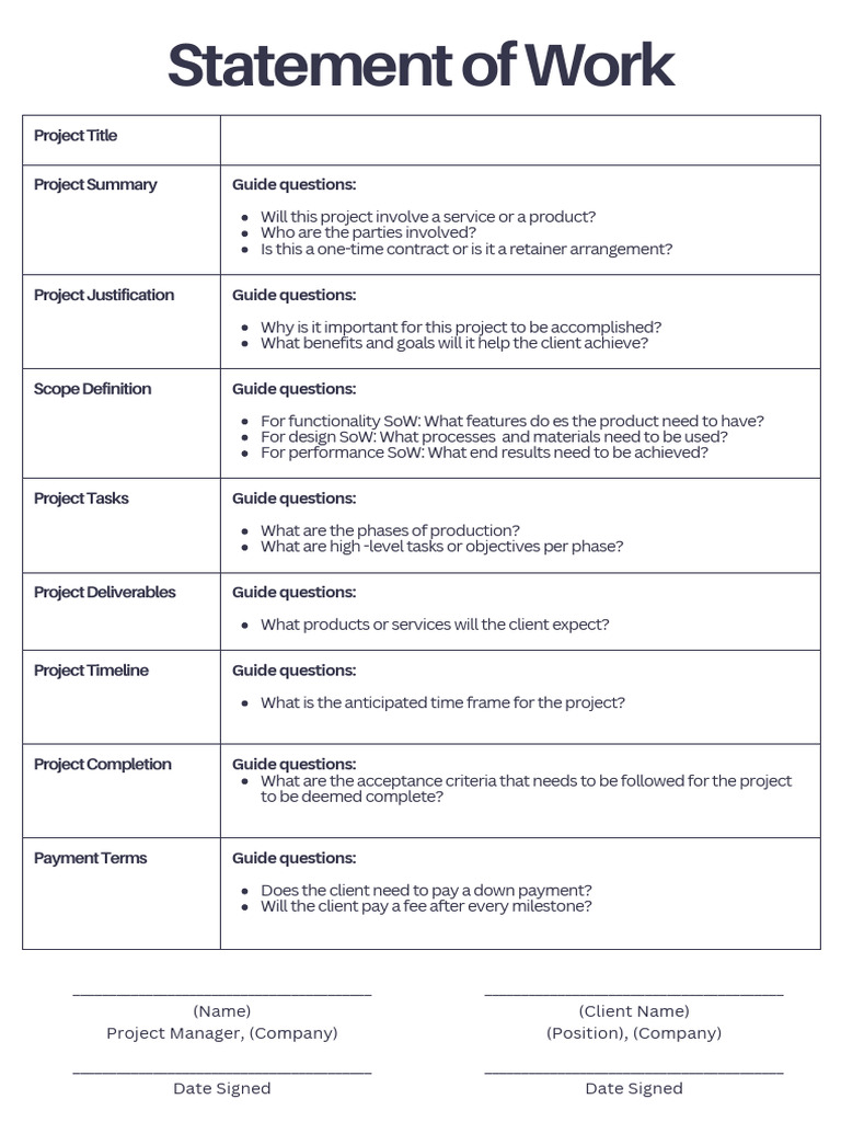 Statement of Work Document Guide Questions | PDF | Business