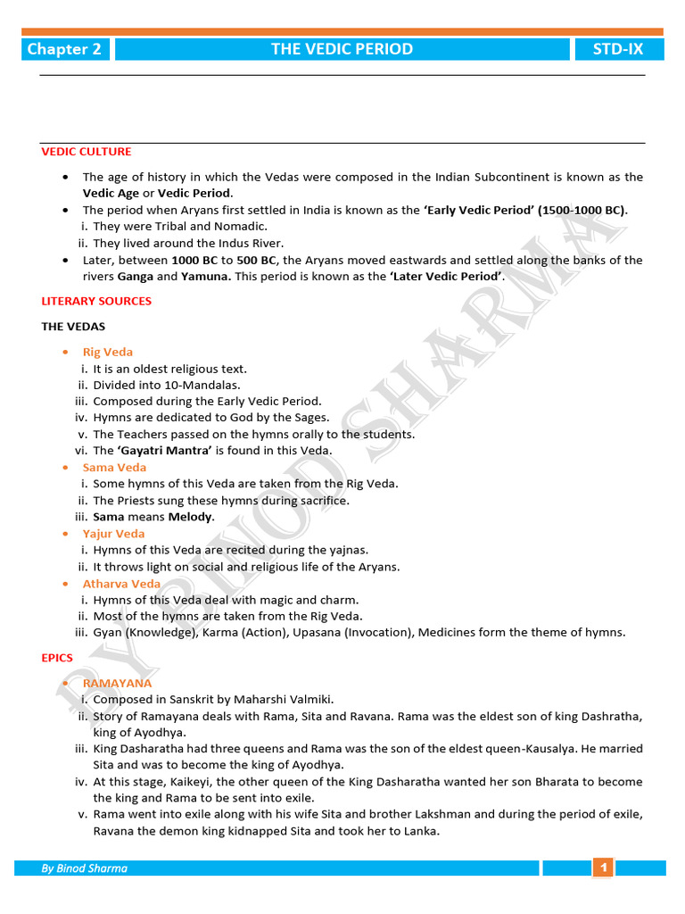 Ch-2-The Vedic Age (Notes) | PDF | Vedas | Rama