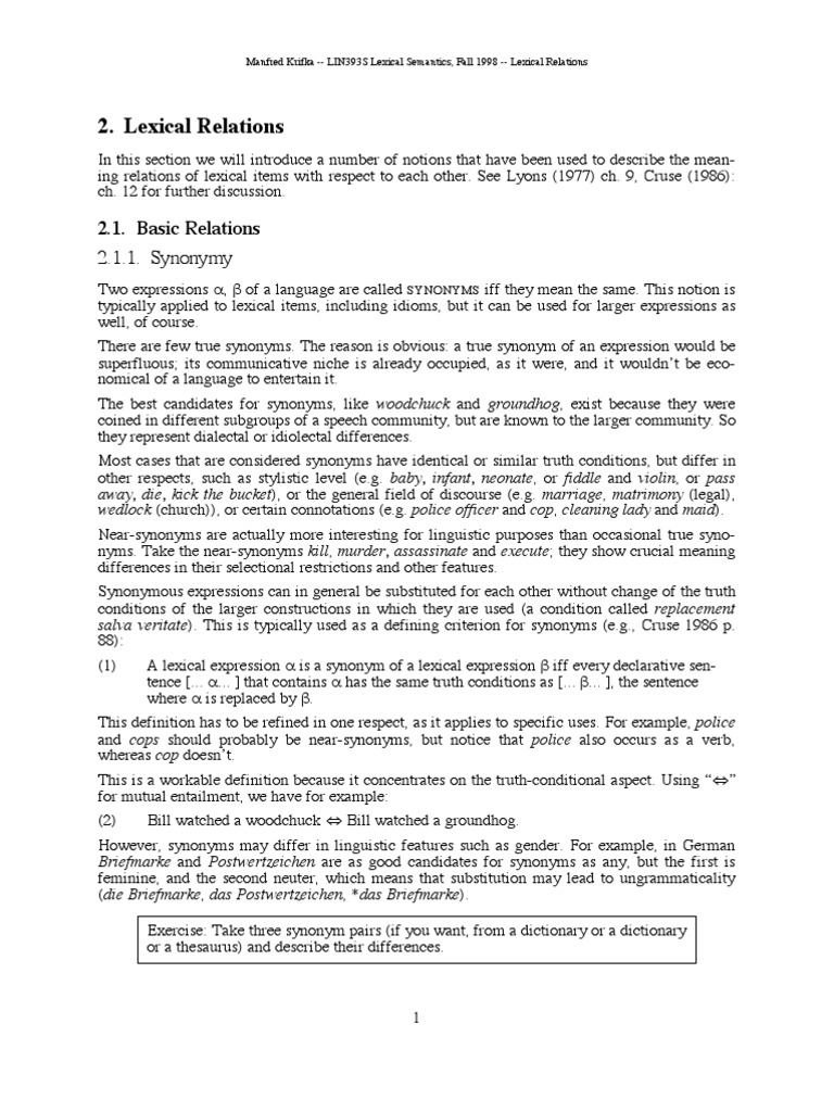 Krifka 02 Lexical Relations | PDF | Lexical Semantics | Semantics