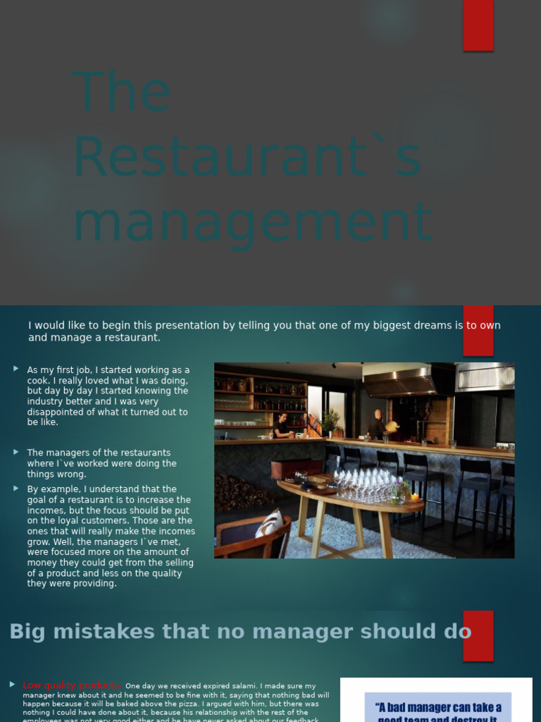The Restaurant's Management | PDF | Restaurants | Chef