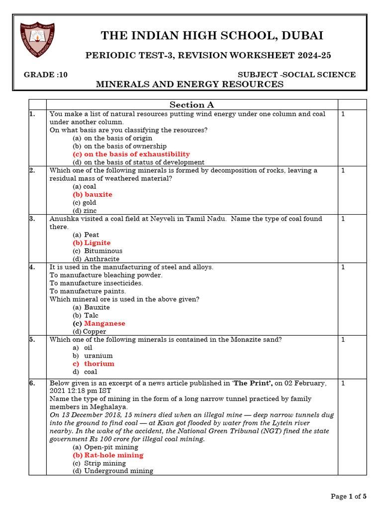 Minerals and Energy Resources | PDF | Minerals | Mining